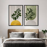 IDEA4WALL Mid Century Modern Boho Brown Abstract Sun Tropical Plant - Framed 3 Piece Set Canvas ...